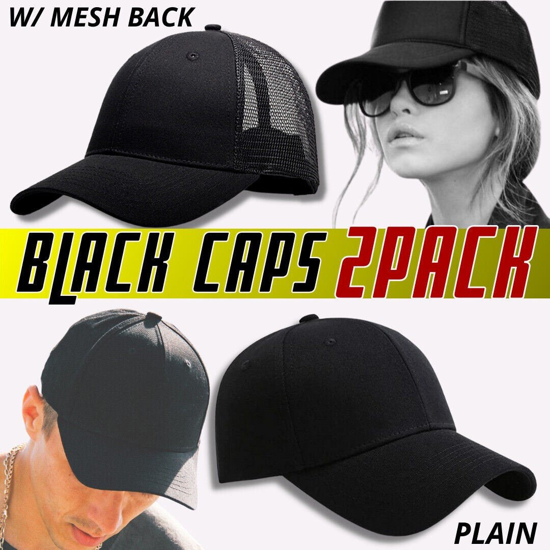 2 Pack Baseball Cap Ball Dad Hat Adjustable Plain Solid Washed Mesh Men ...